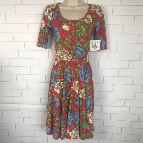 LuLaRoe | Dresses | New Lularoe Nicole Floral Red Blue Dress Fit Flare ...
